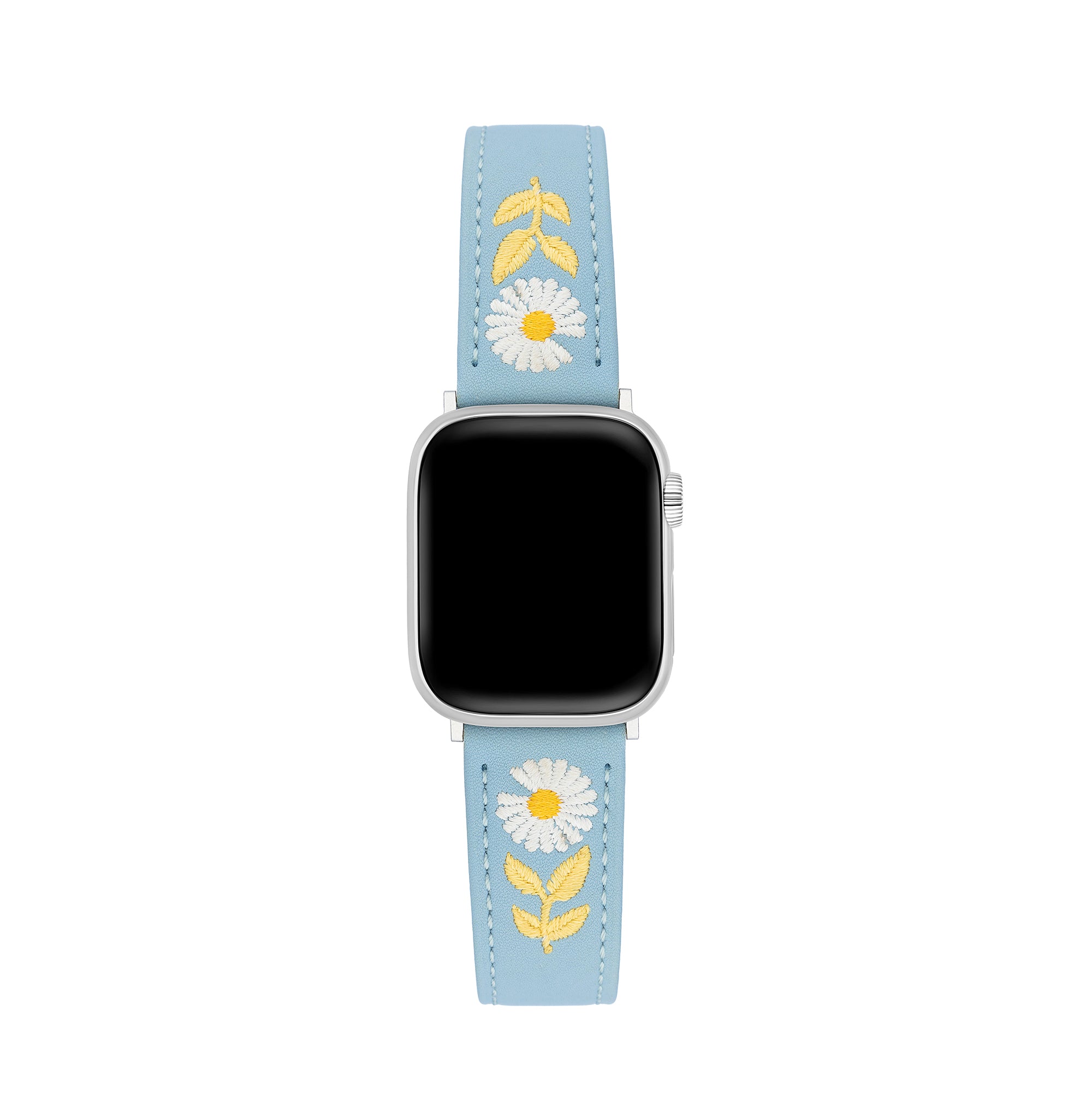 Embroidered Daisy Leather Watch Band for Google
